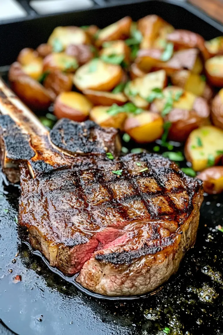 Grilled Tomahawk Ribeye Steaks With Cast Iron Potatoes - Barkil Recipes